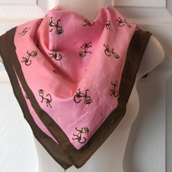 Vintage | Accessories | Playful Monkey Pink Square Cotton Bandana ...